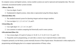 Number systems for Python in fundamentals in Programming | PPT