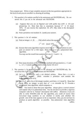 MATH2088/2988 Number Theory and Cryptography Assignments | PDF