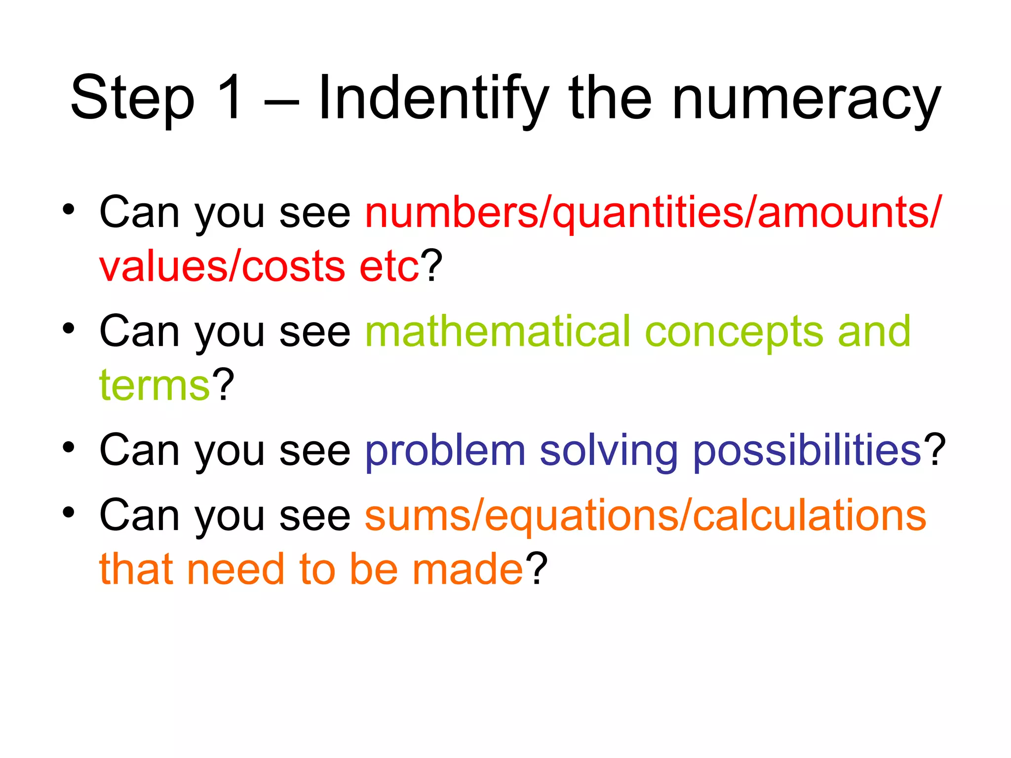 Numeracy identifying and teaching for numeracy in the classroom | PPT