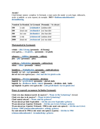 Numerele în germană | DOCX