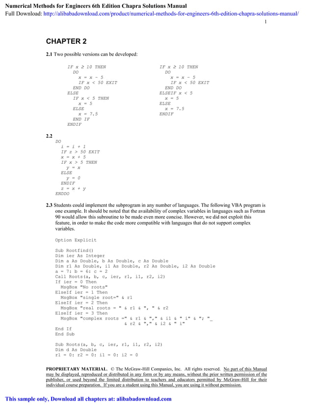 Numerical Methods for Engineers 6th Edition Chapra Solutions Manual | PDF