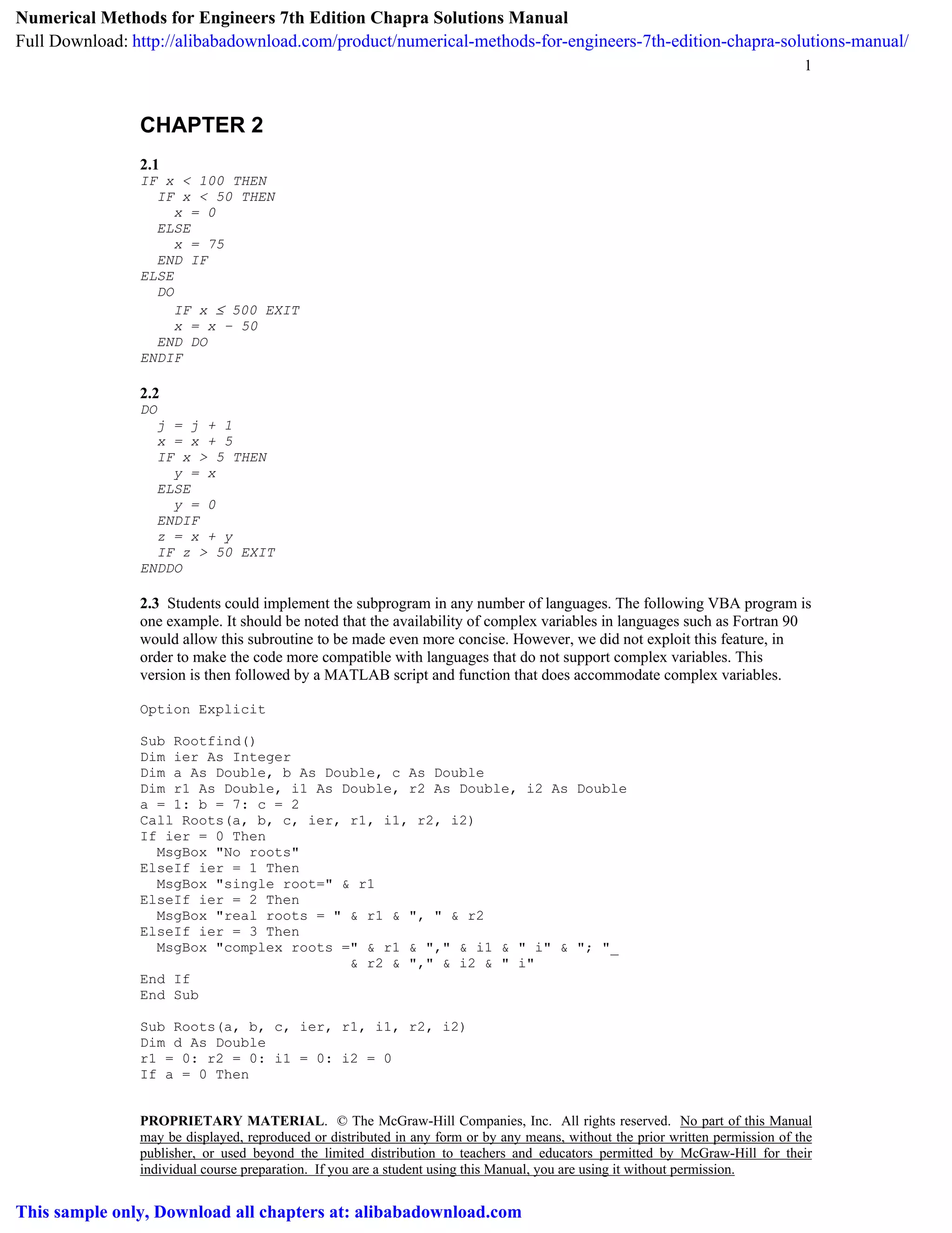 Numerical Methods for Engineers 7th Edition Chapra Solutions Manual | PDF