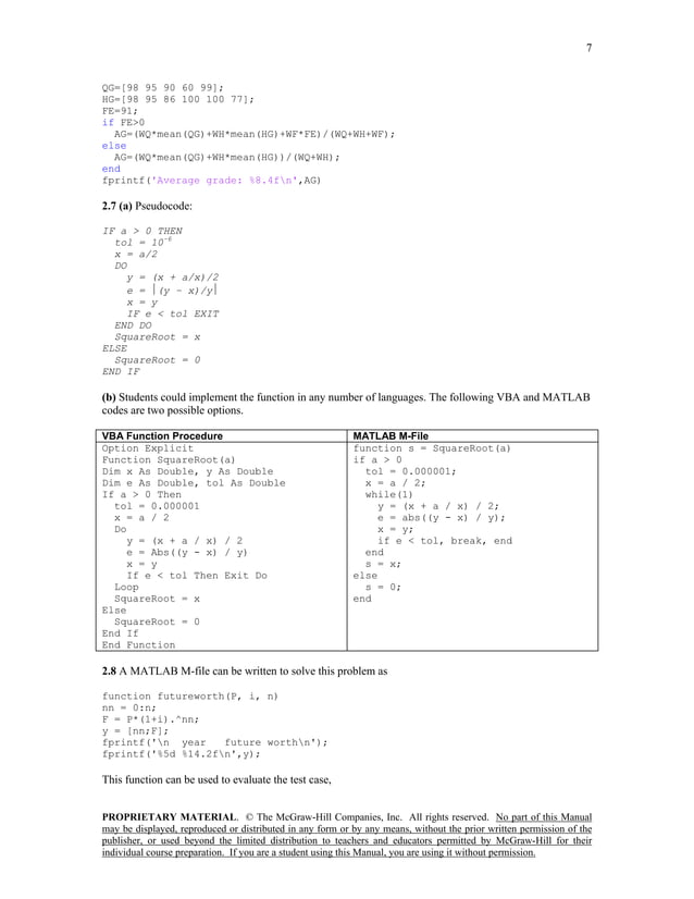 Numerical Methods for Engineers 7th Edition Chapra Solutions Manual | PDF | Programming ...