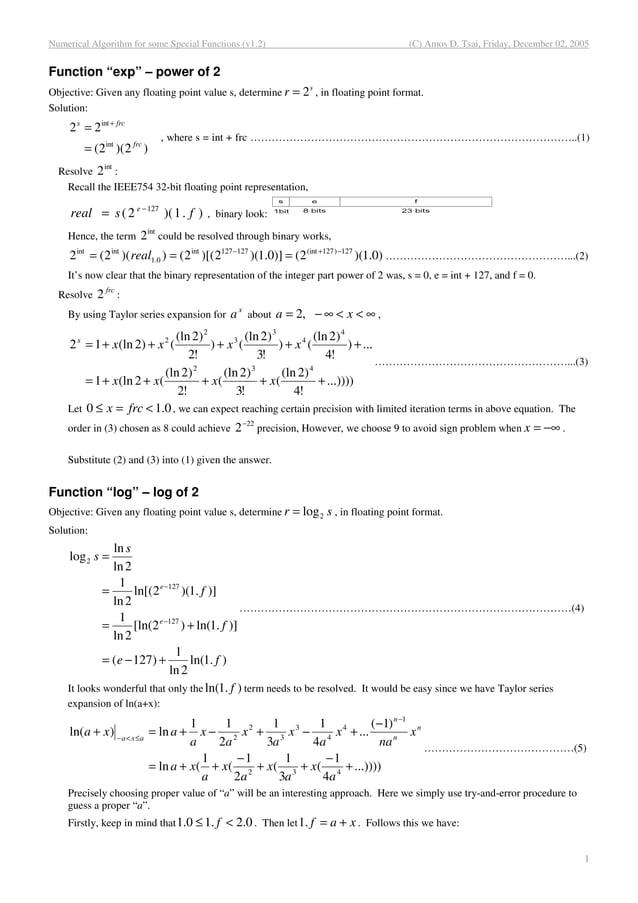 Numerical Algorithm for a few Special Functions | PDF