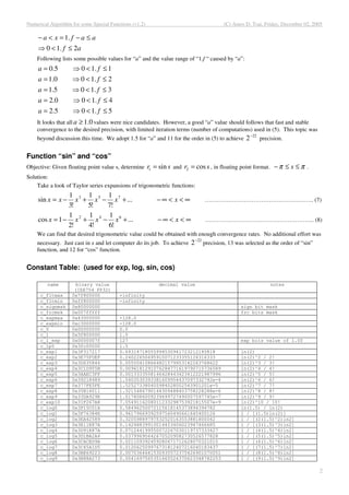 Numerical Algorithm for a few Special Functions | PDF