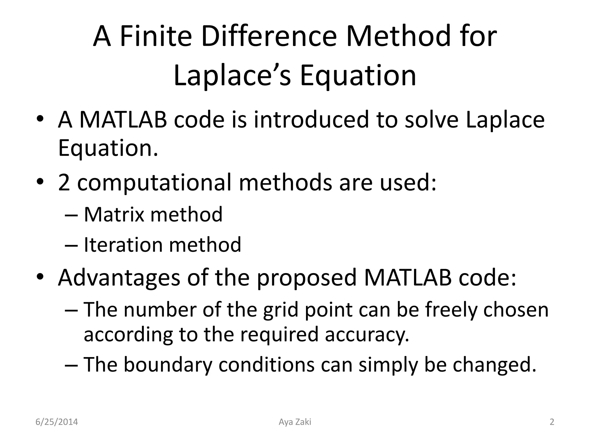 FDM Numerical solution of Laplace Equation using MATLAB | PPT