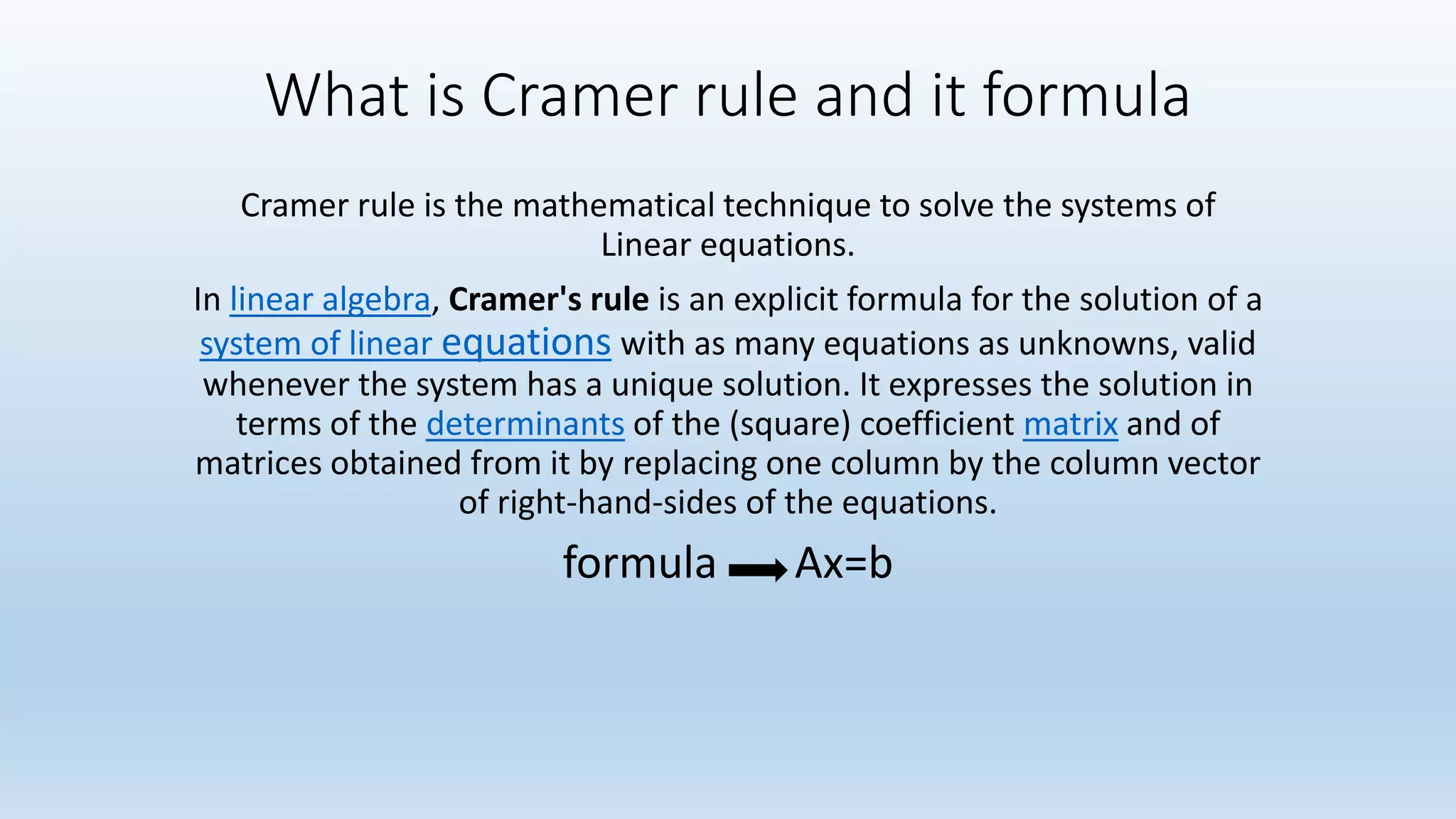 Application of Cramer rule in daily life best example | PPTX