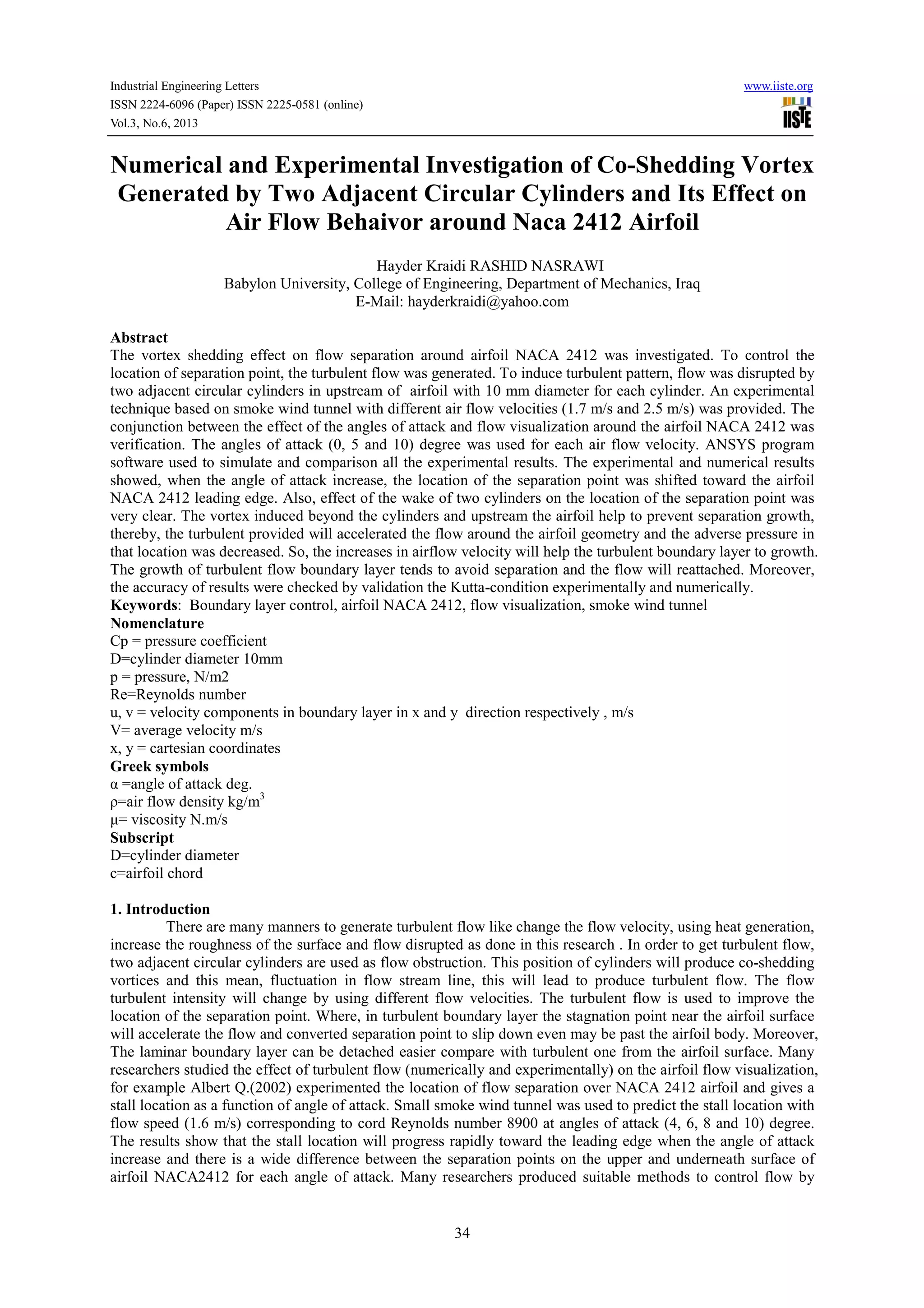 Numerical and experimental investigation of co shedding vortex generated by two adjacent ...