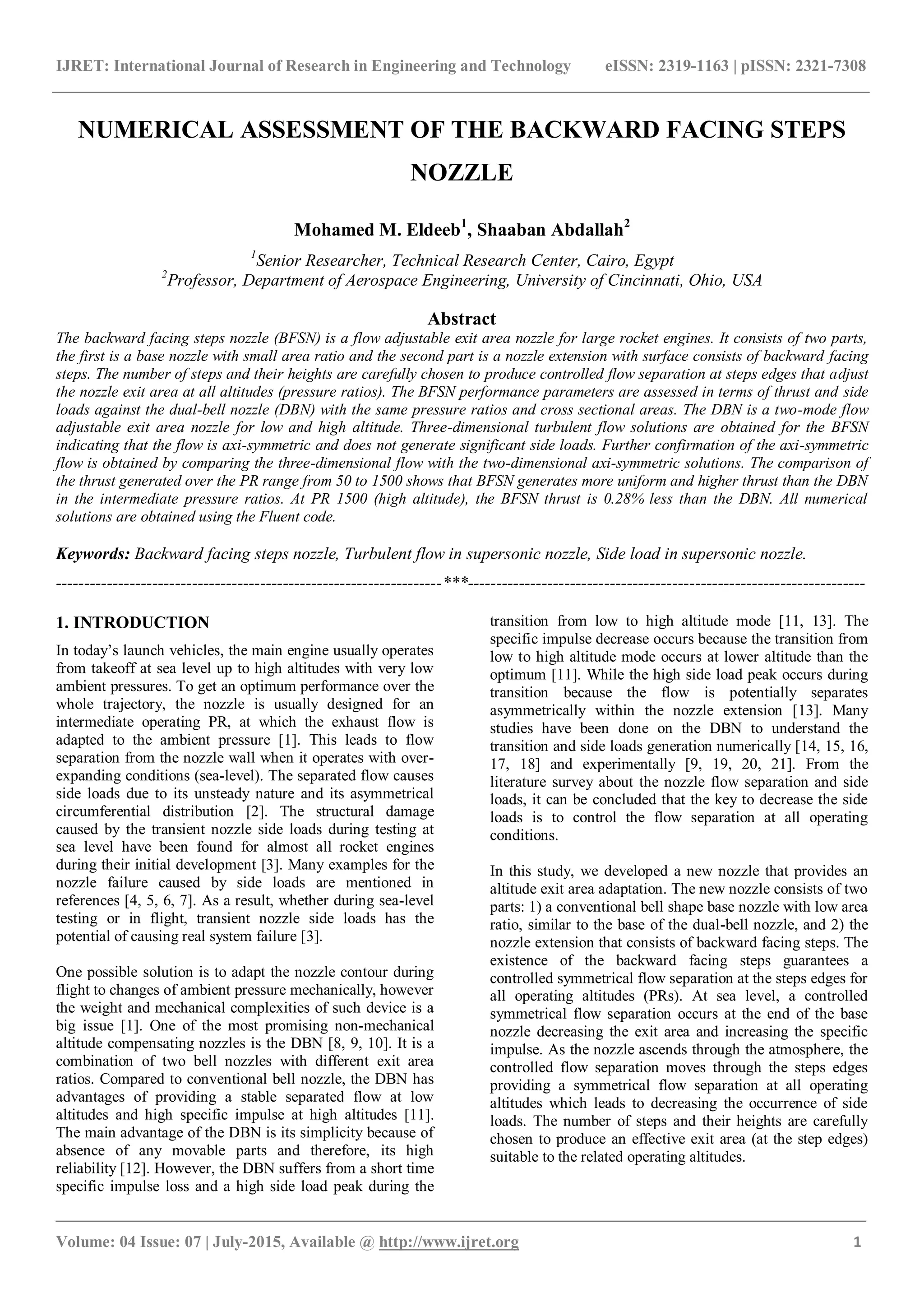 Numerical assessment of the backward facing steps nozzle | PDF