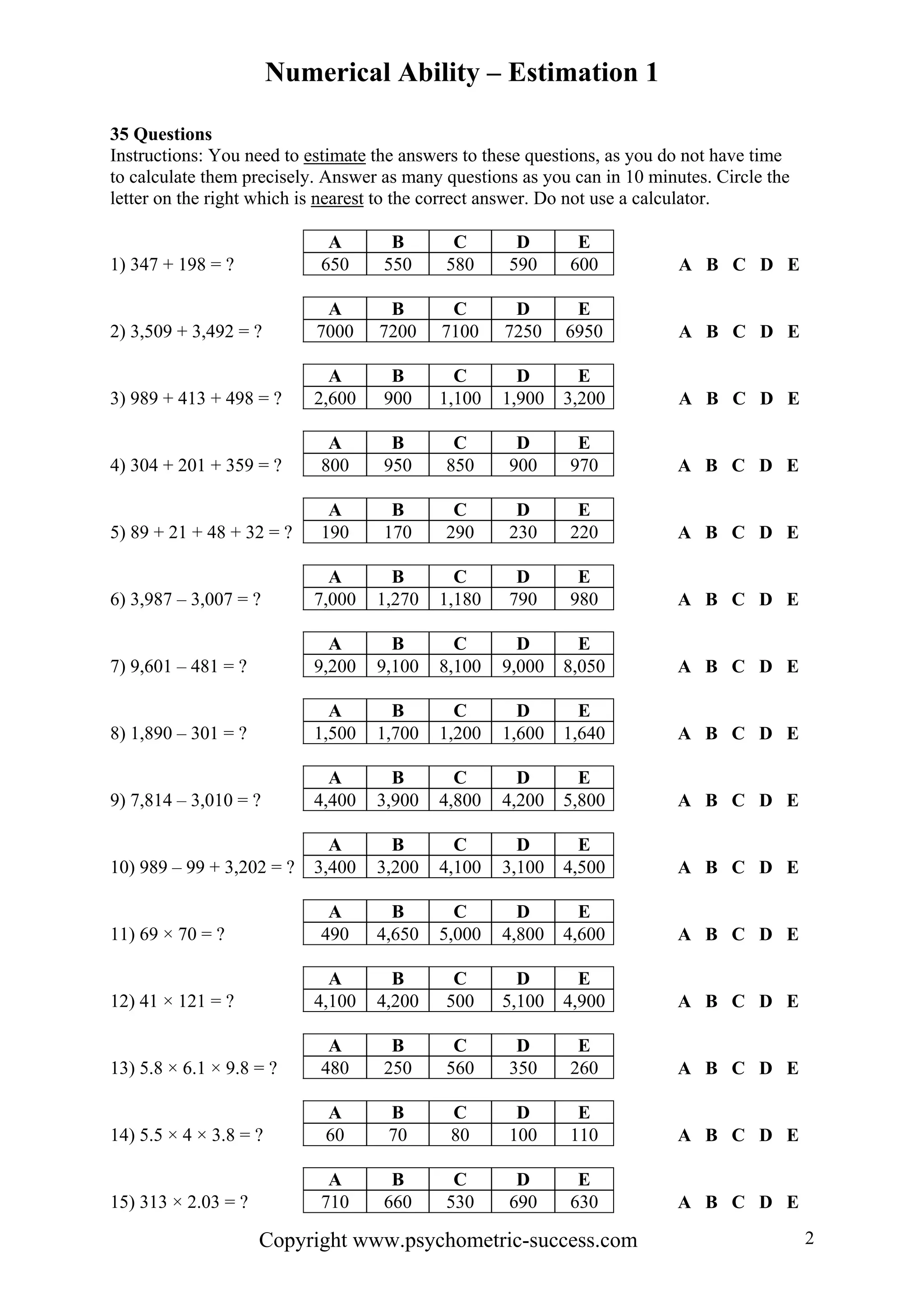 Numerical estimation 1 | PDF | Standardized Testing | Educational ...