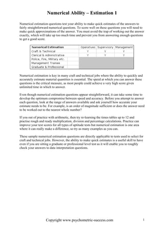 Numerical estimation 1 | PDF | Standardized Testing | Educational ...