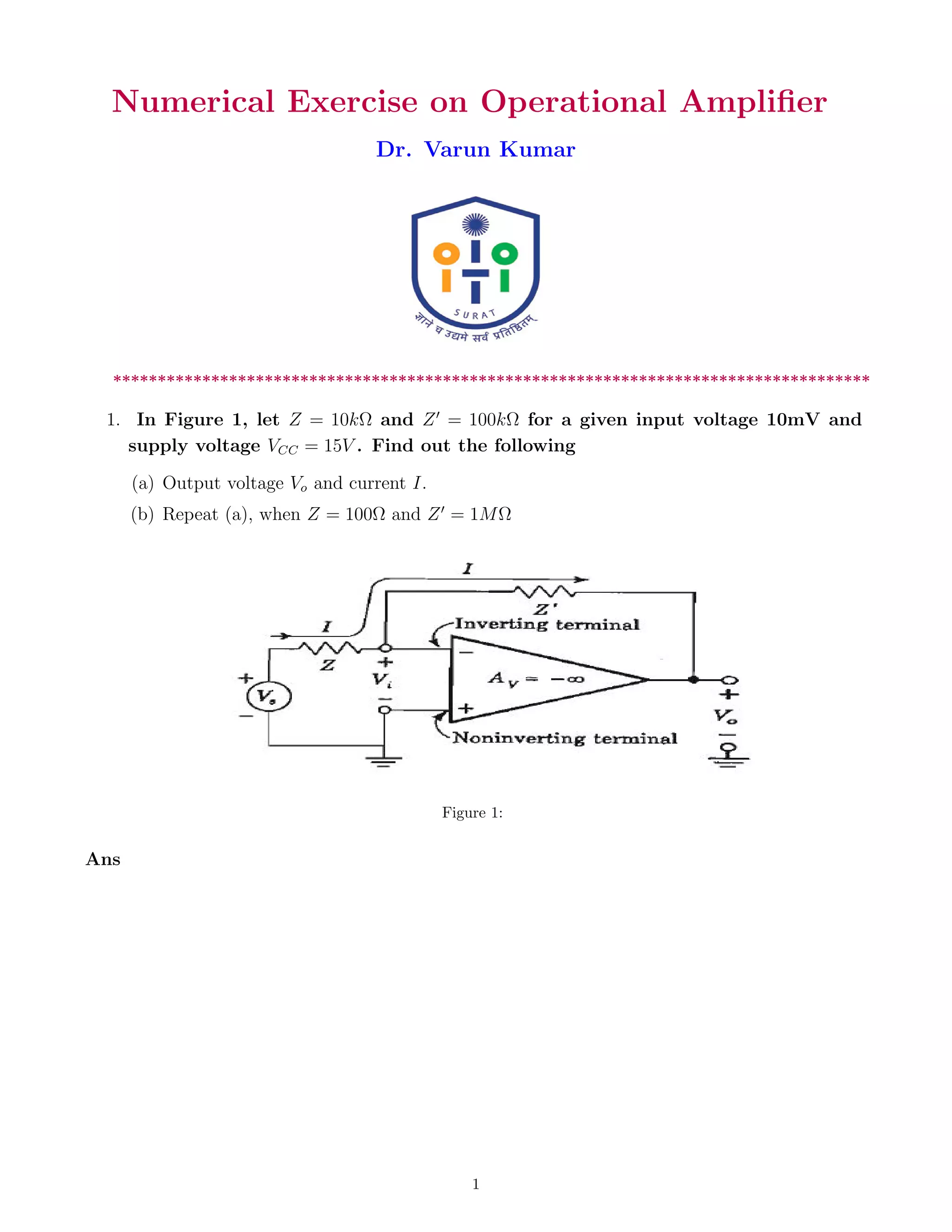 Numerical exercise on OP-AMP | PDF