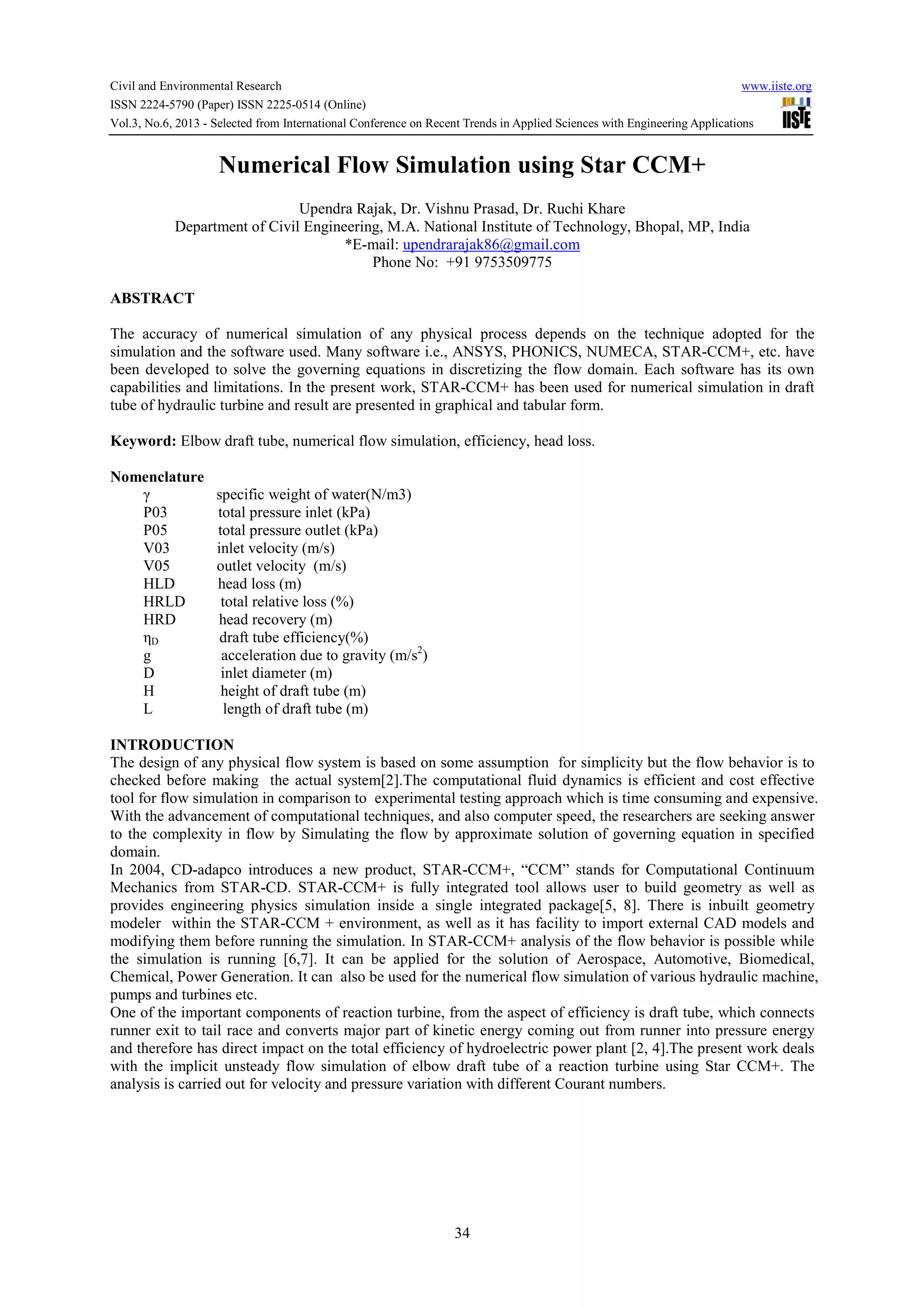 Numerical flow simulation using star ccm+ | PDF