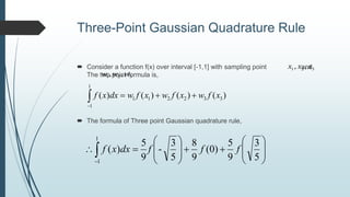 Numerical integration;Gaussian integration one point, two point and ...