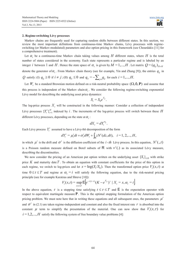 Numerical method for pricing american options under regime | PDF
