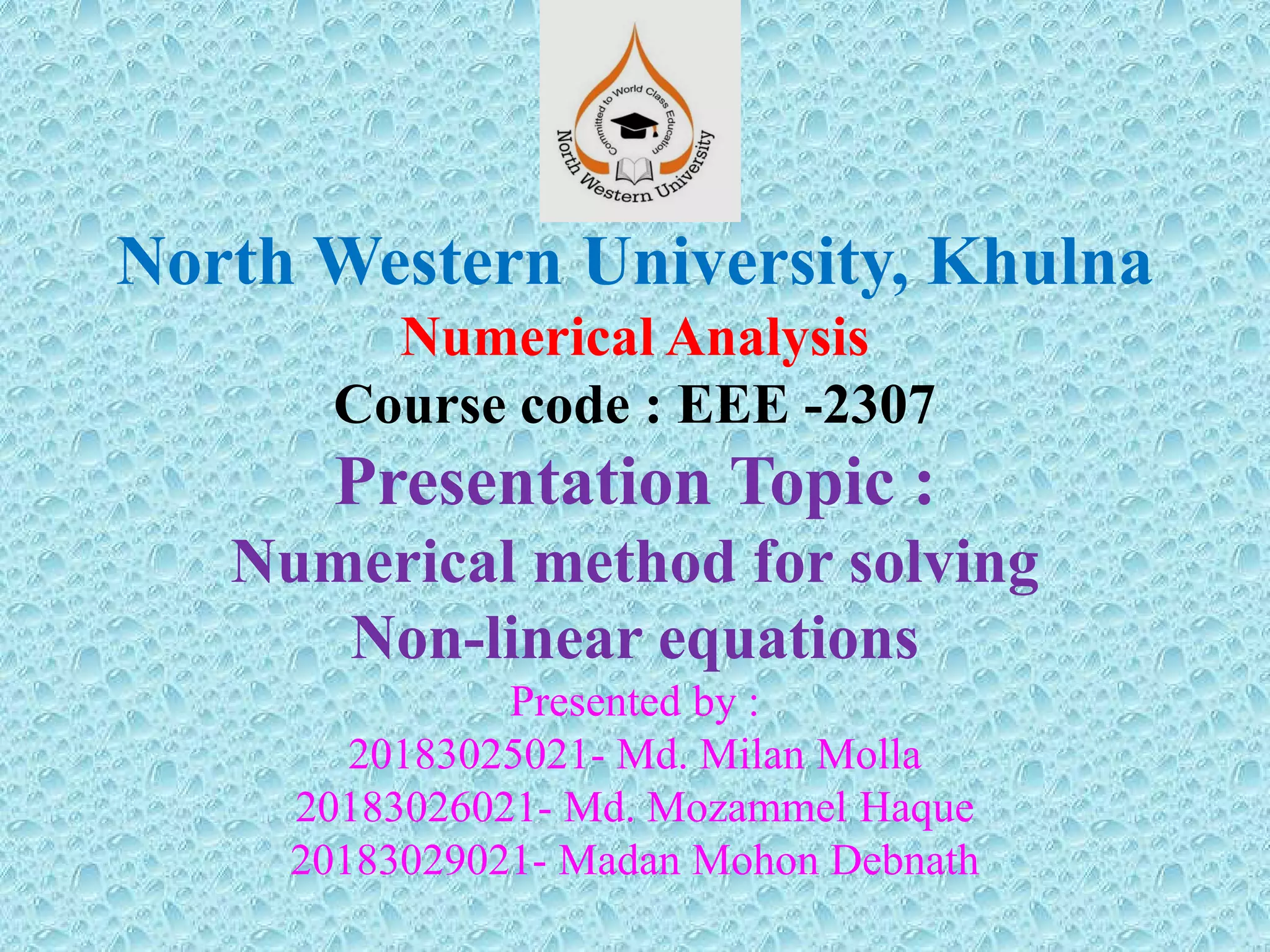 Numerical method for solving non linear equations | PDF