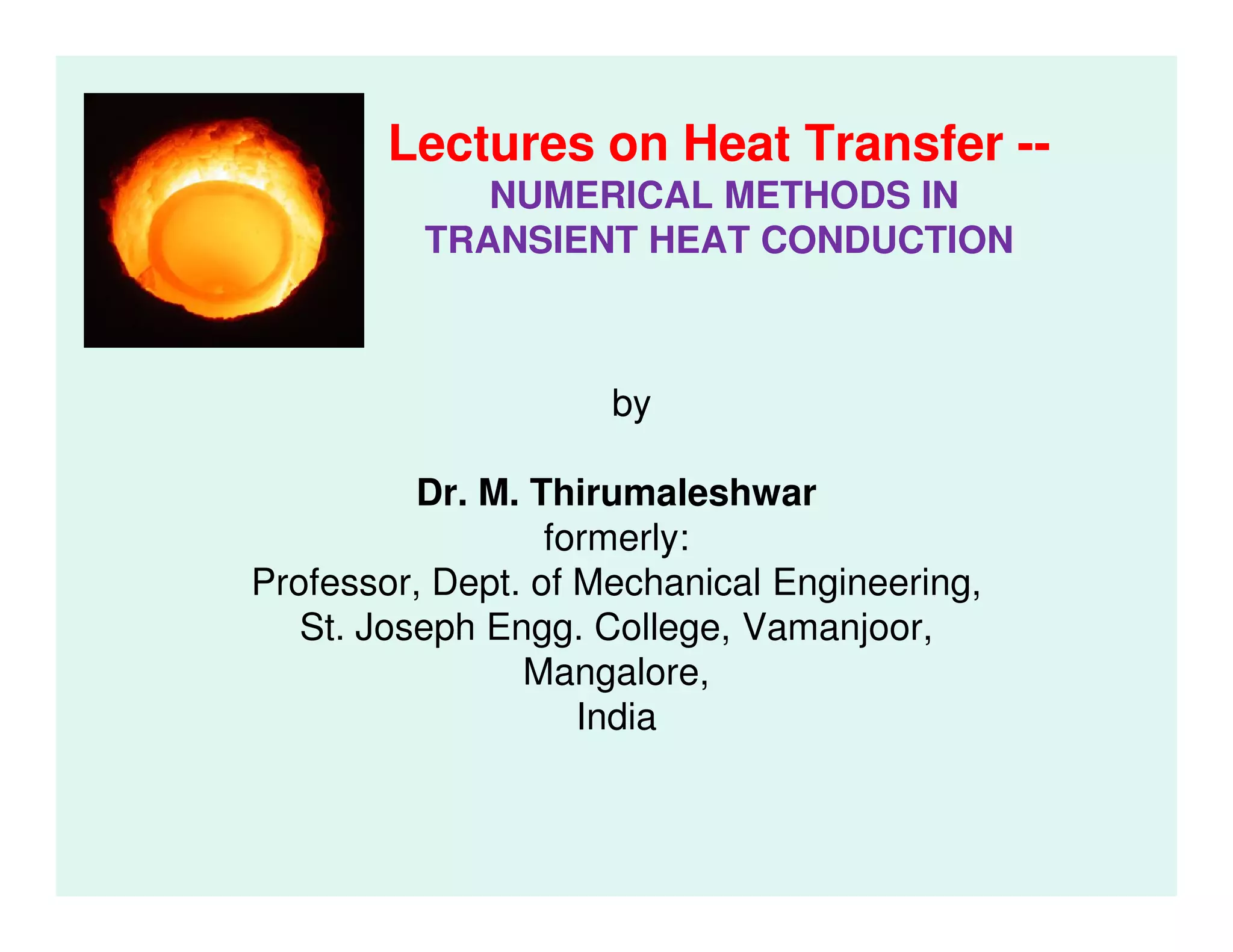 Numerical Methods In Transient Heat Conduction Pdf