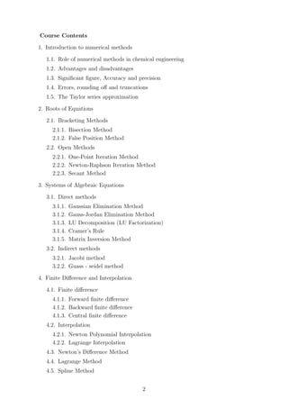 Numerical Methods Course outline 2024-25 Chemical.pdf | Chemistry | Science