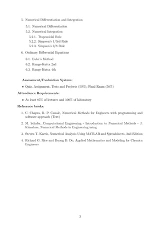 Numerical Methods Course outline 2024-25 Chemical.pdf | Chemistry | Science