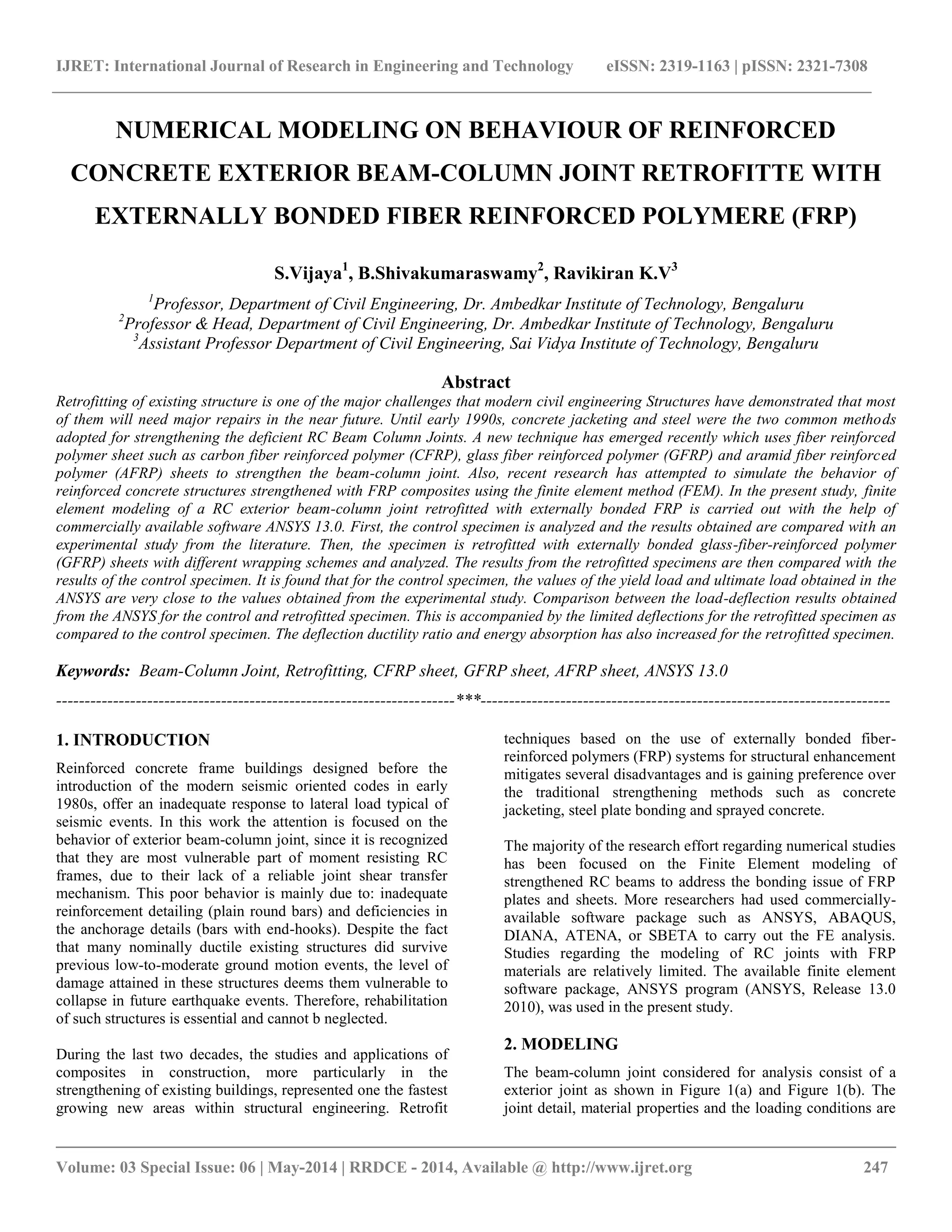 Numerical Modeling On Behaviour Of Reinforced Concrete Exterior Beam Column Joint Retrofitte