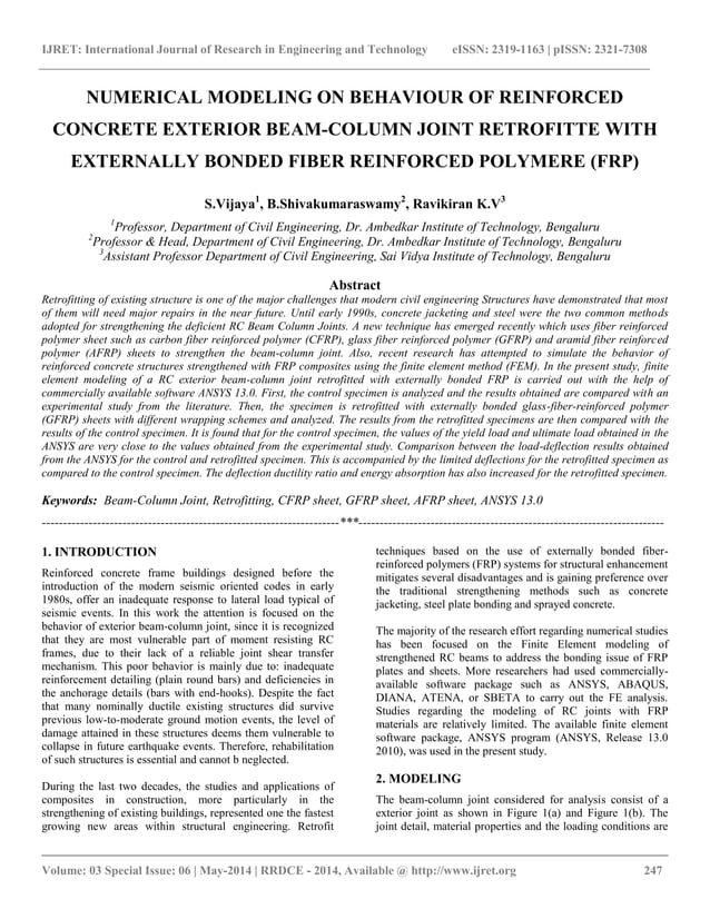 Numerical modeling on behaviour of reinforced concrete exterior beam column joint retrofitte ...
