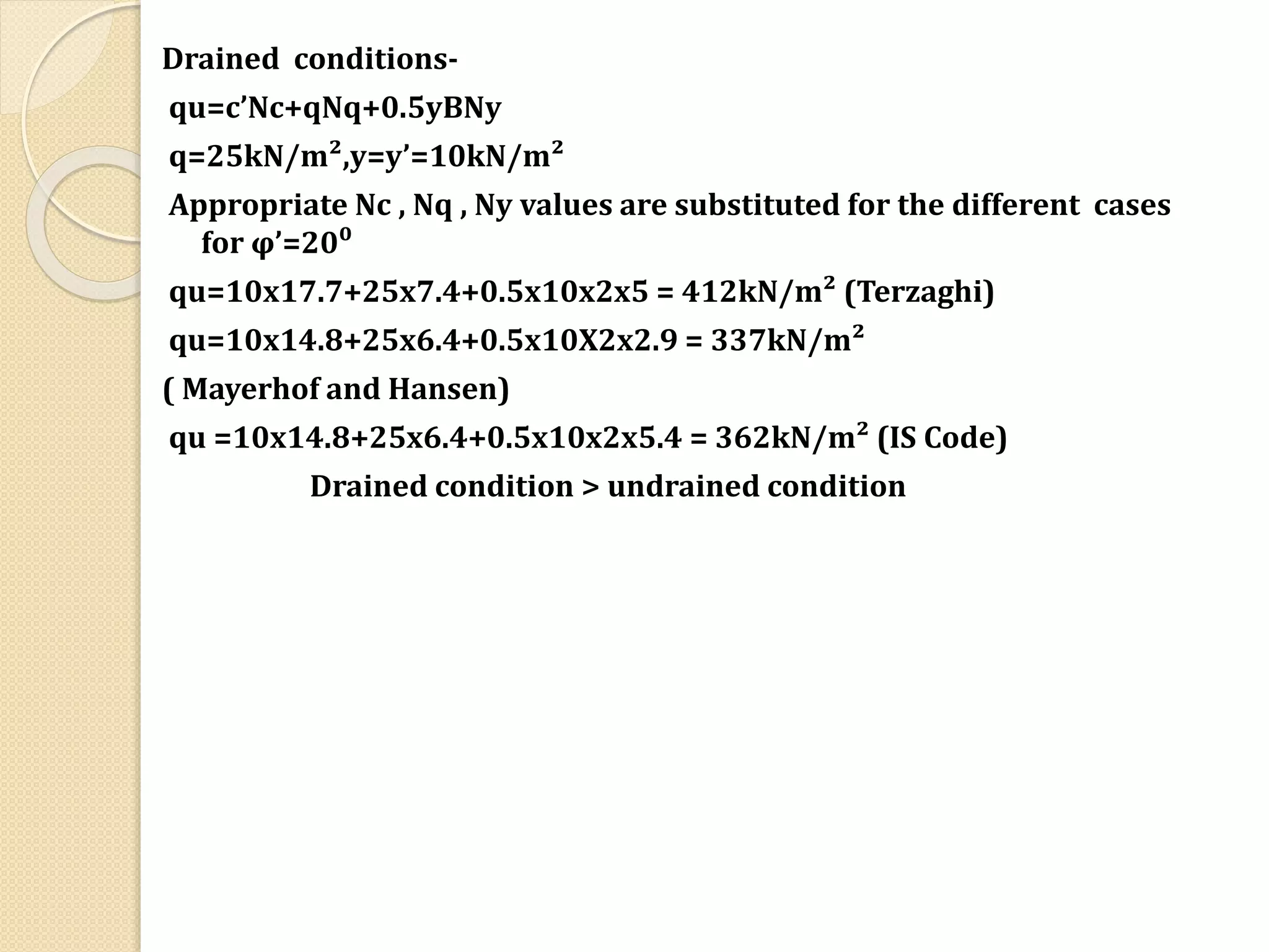 Numerical problem on bearing capacity is code terzaghi water table ...