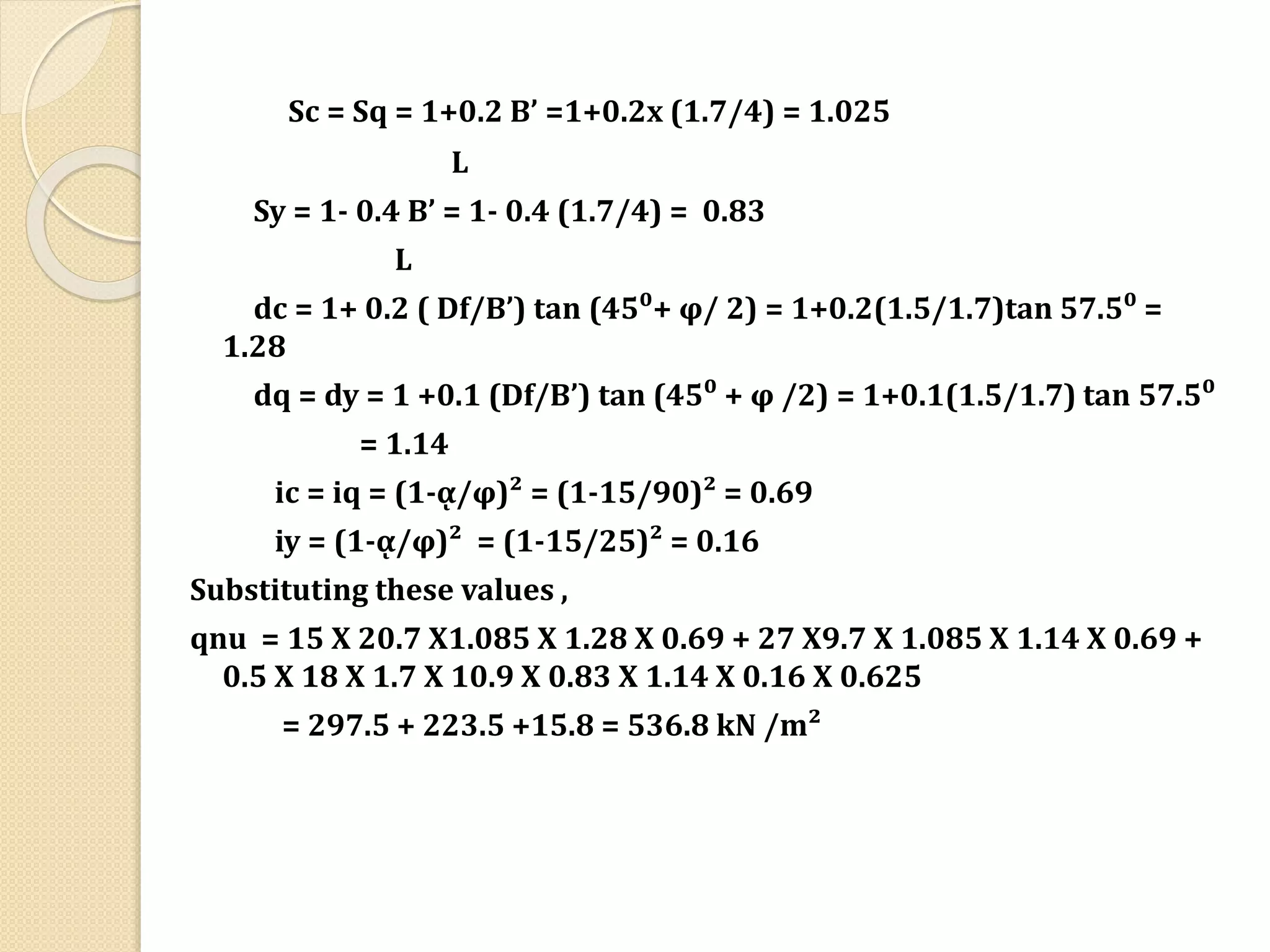 Numerical problem on bearing capacity is code terzaghi water table ...