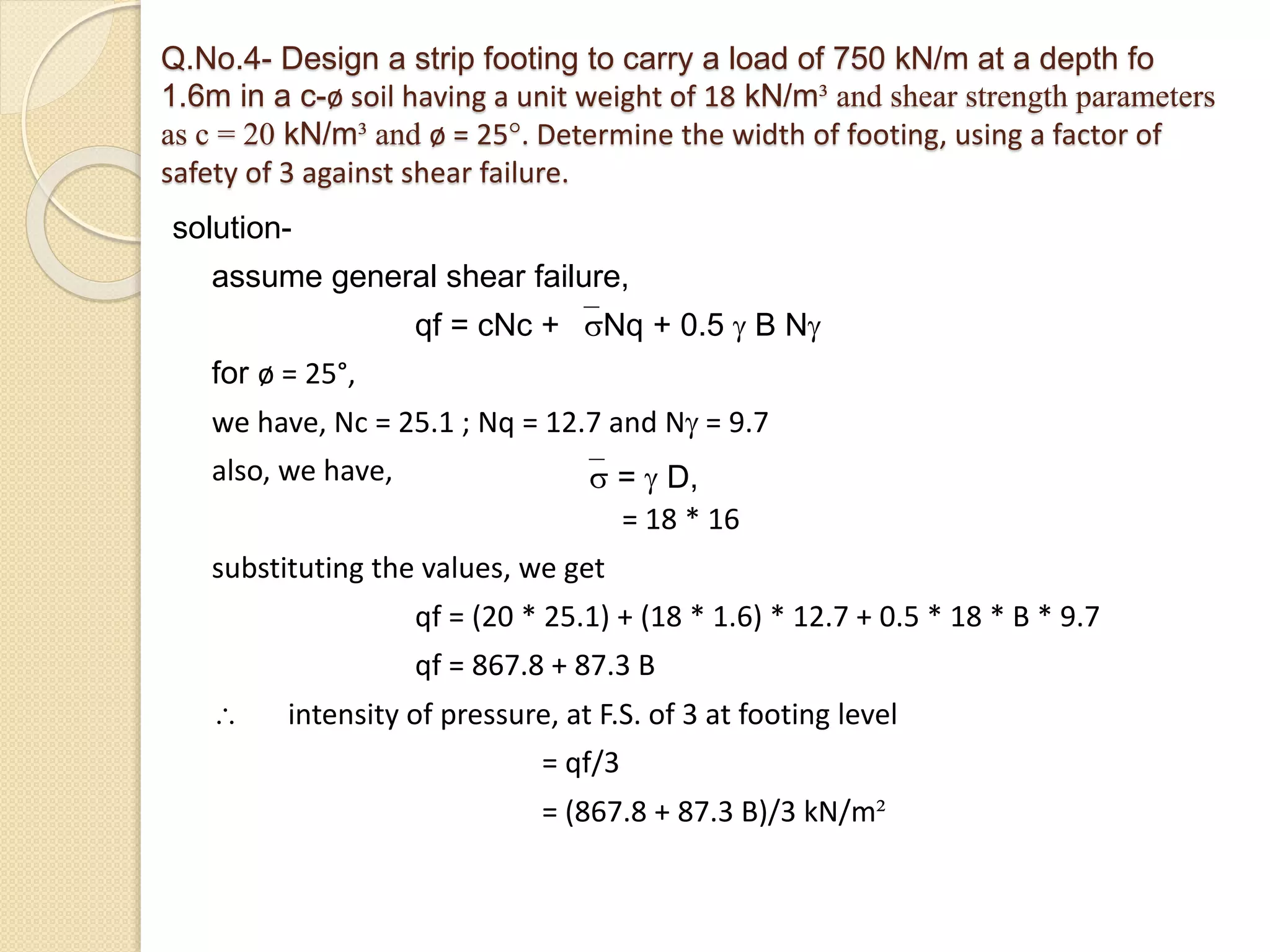 Numerical problem on bearing capacity is code terzaghi water table ...