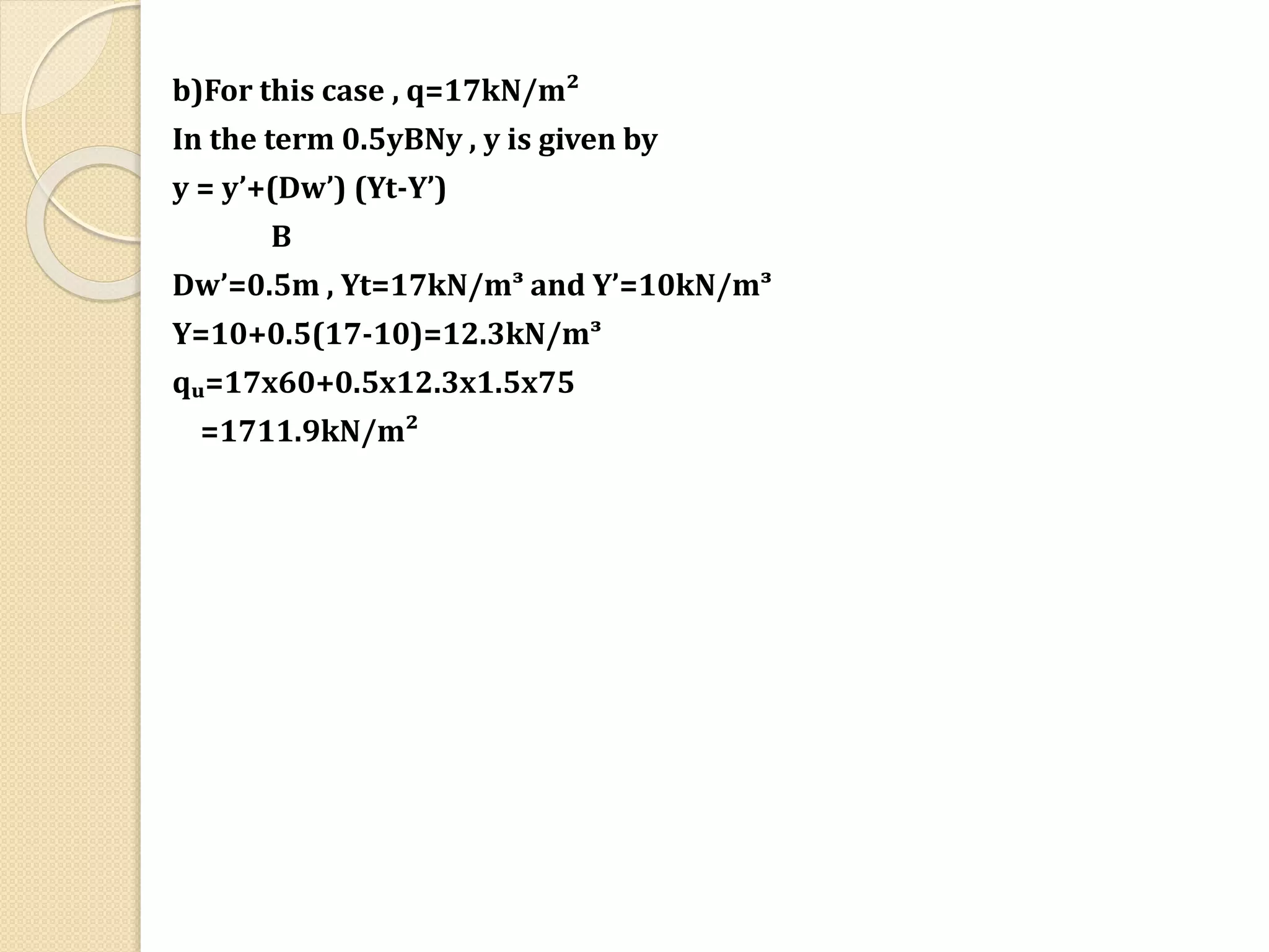 Numerical problem on bearing capacity is code terzaghi water table ...