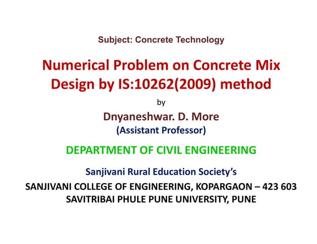 Numerical problem on concrete mix design by is 10262(2009) method | PDF ...