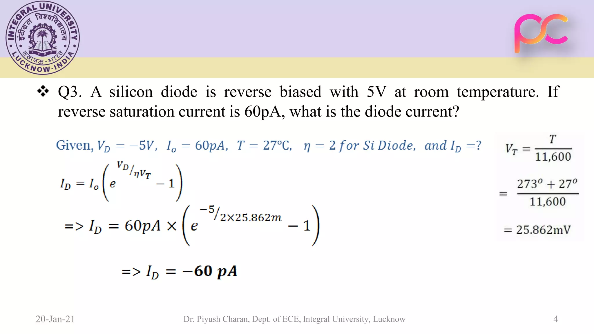 Unit 1 Numerical Problems On Pn Junction Diode Pdf Physics Science