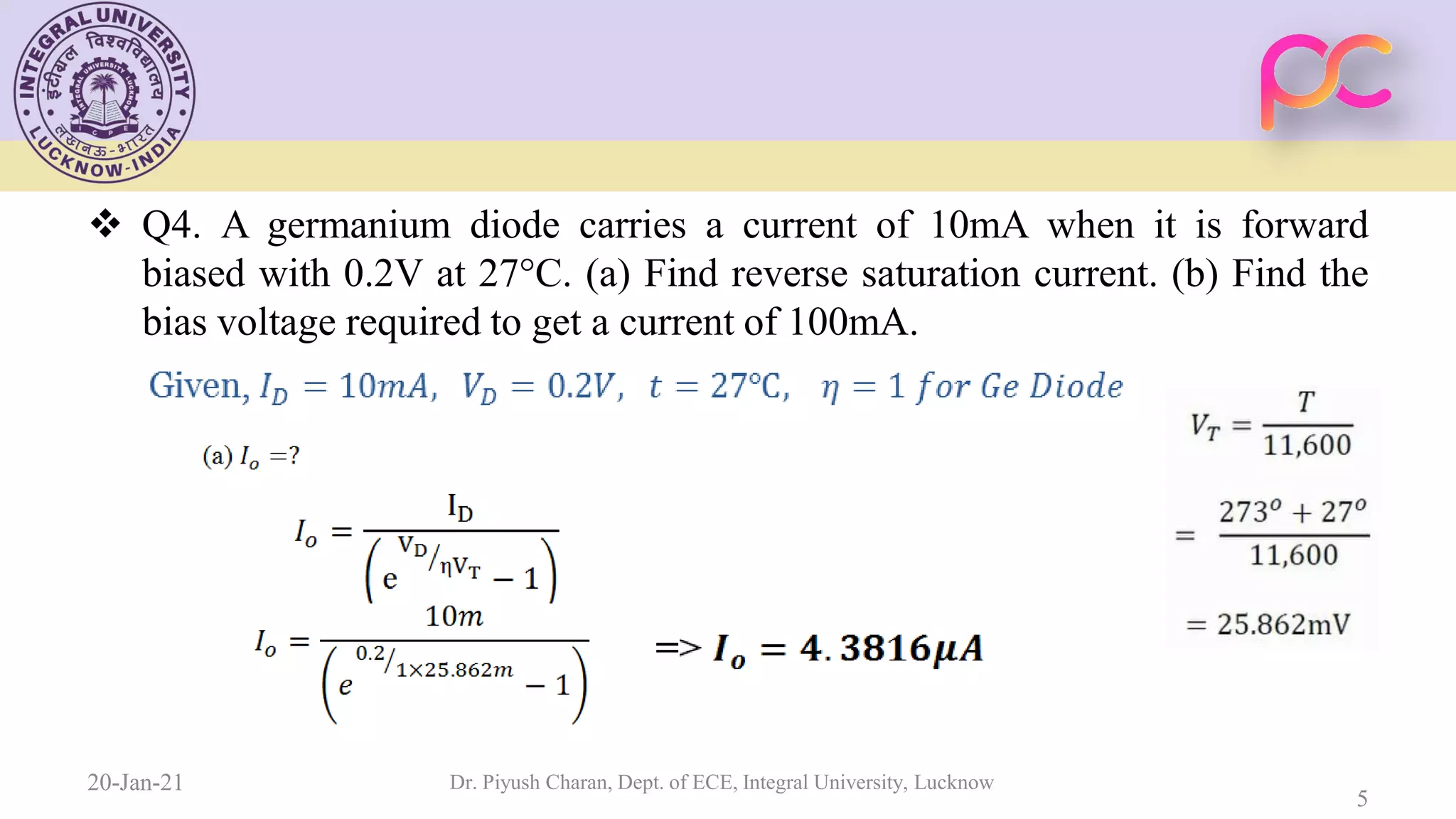Unit 1 Numerical Problems On Pn Junction Diode Pdf Physics Science