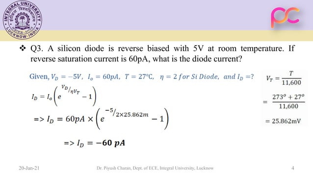 Unit 1 Numerical Problems on PN Junction Diode | PDF | Physics | Science
