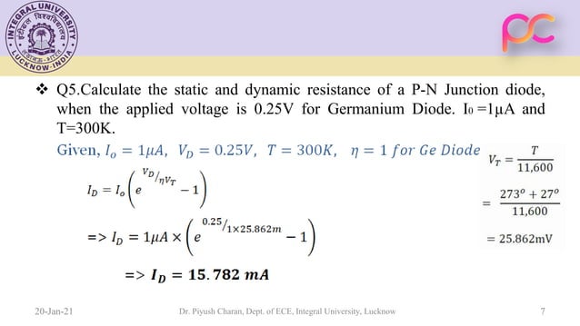 Unit 1 Numerical Problems on PN Junction Diode | PDF | Physics | Science