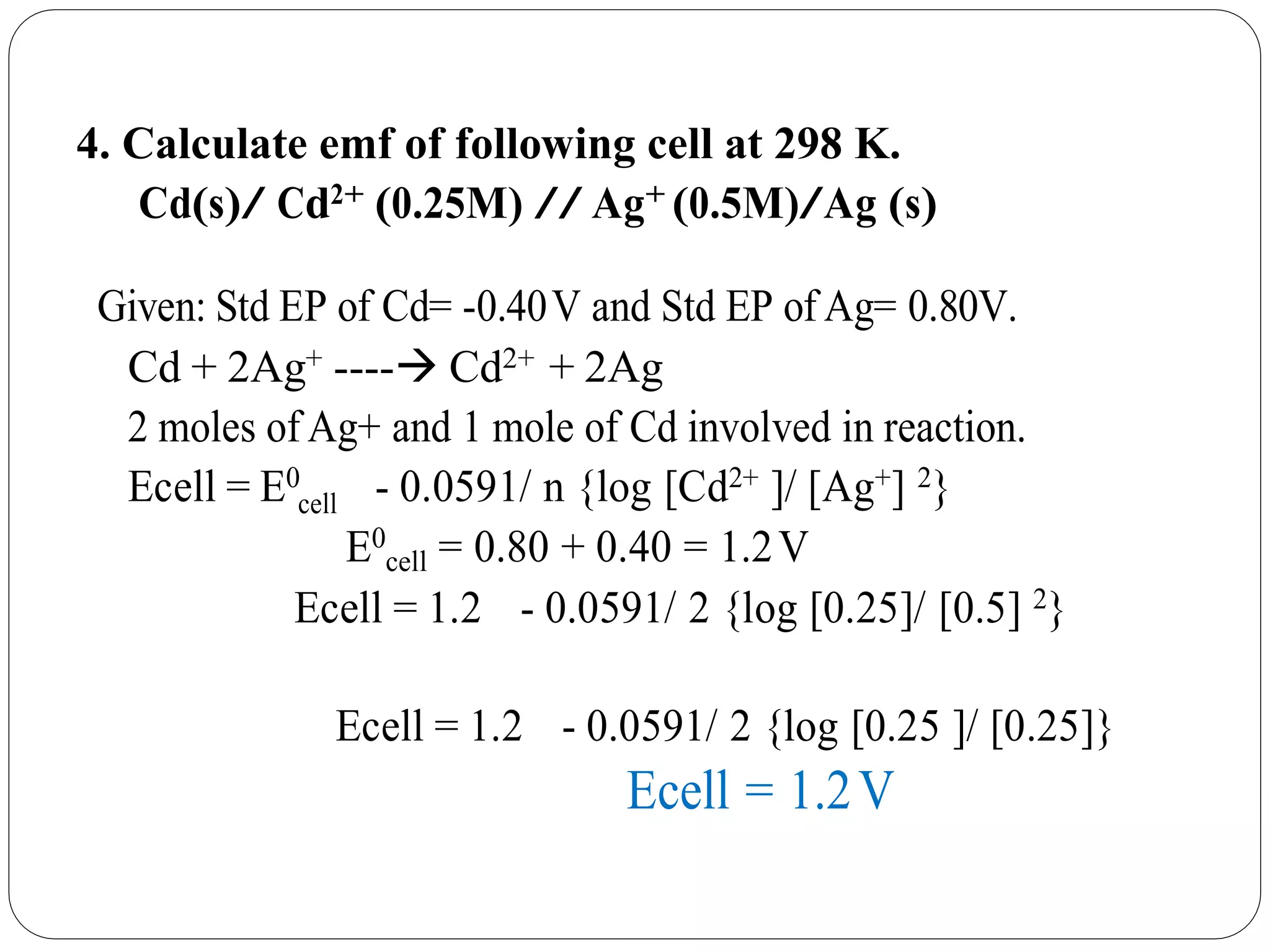 Numerical problems on Electrochemistry | PDF