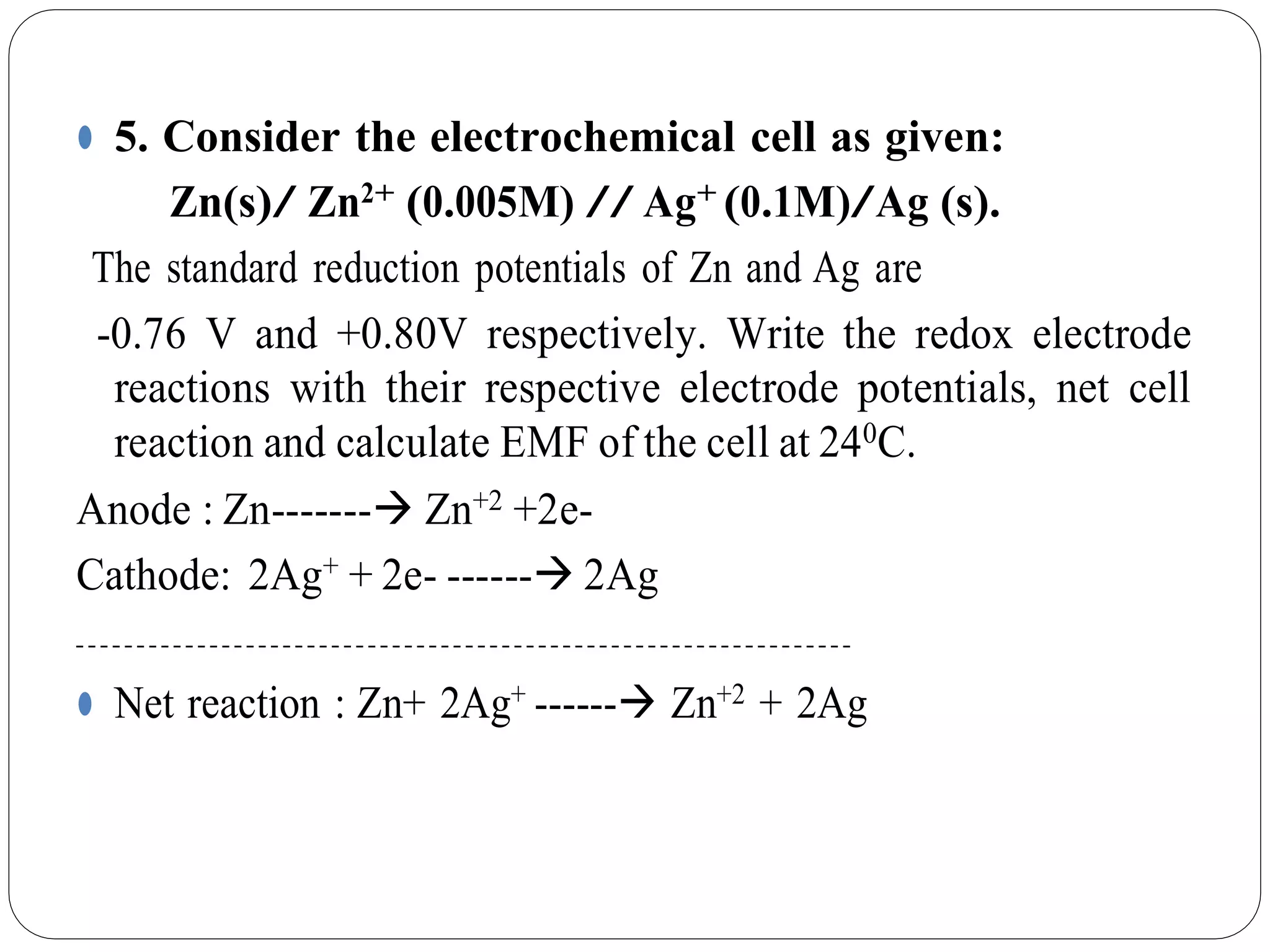 Numerical problems on Electrochemistry | PDF