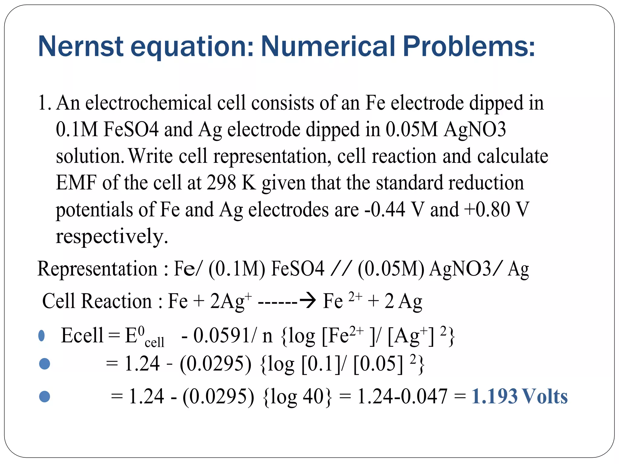 Numerical problems on Electrochemistry | PDF