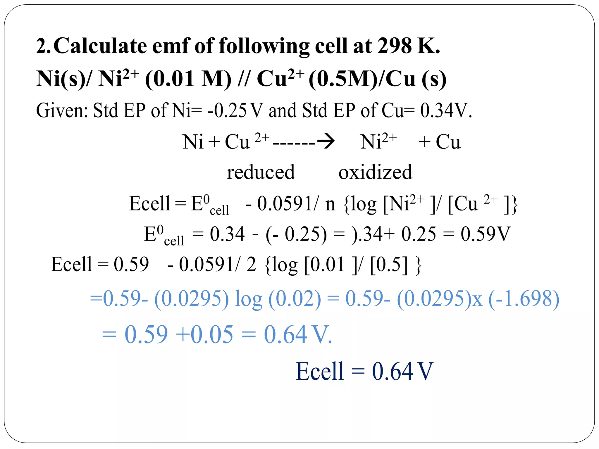 Numerical problems on Electrochemistry | PDF
