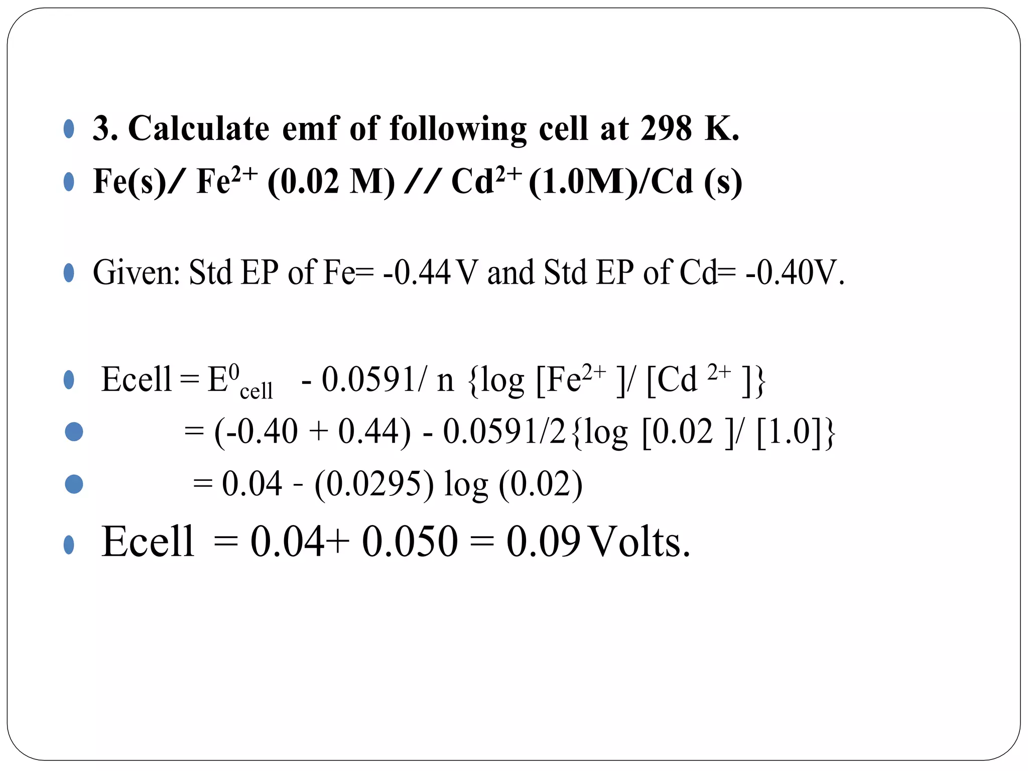 Numerical problems on Electrochemistry | PDF