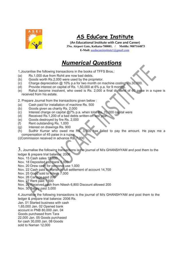 Numerical questions | PDF | Business Accounting & Finance | Business