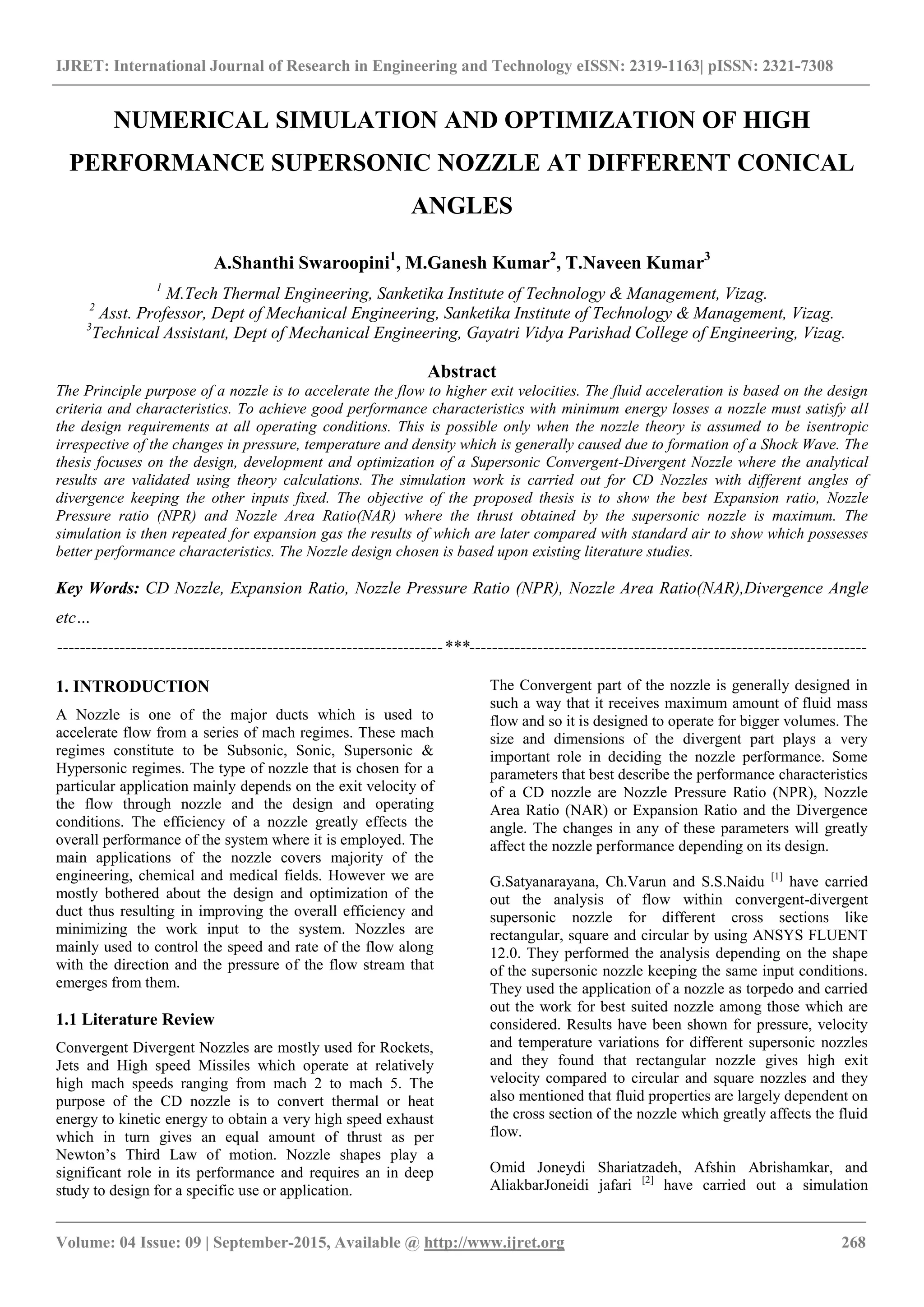 Numerical simulation and optimization of high performance supersonic ...