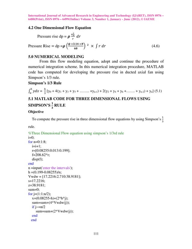Numerical Simulation Of Flow Modeling In Ducted Axial Fan Using Simpson