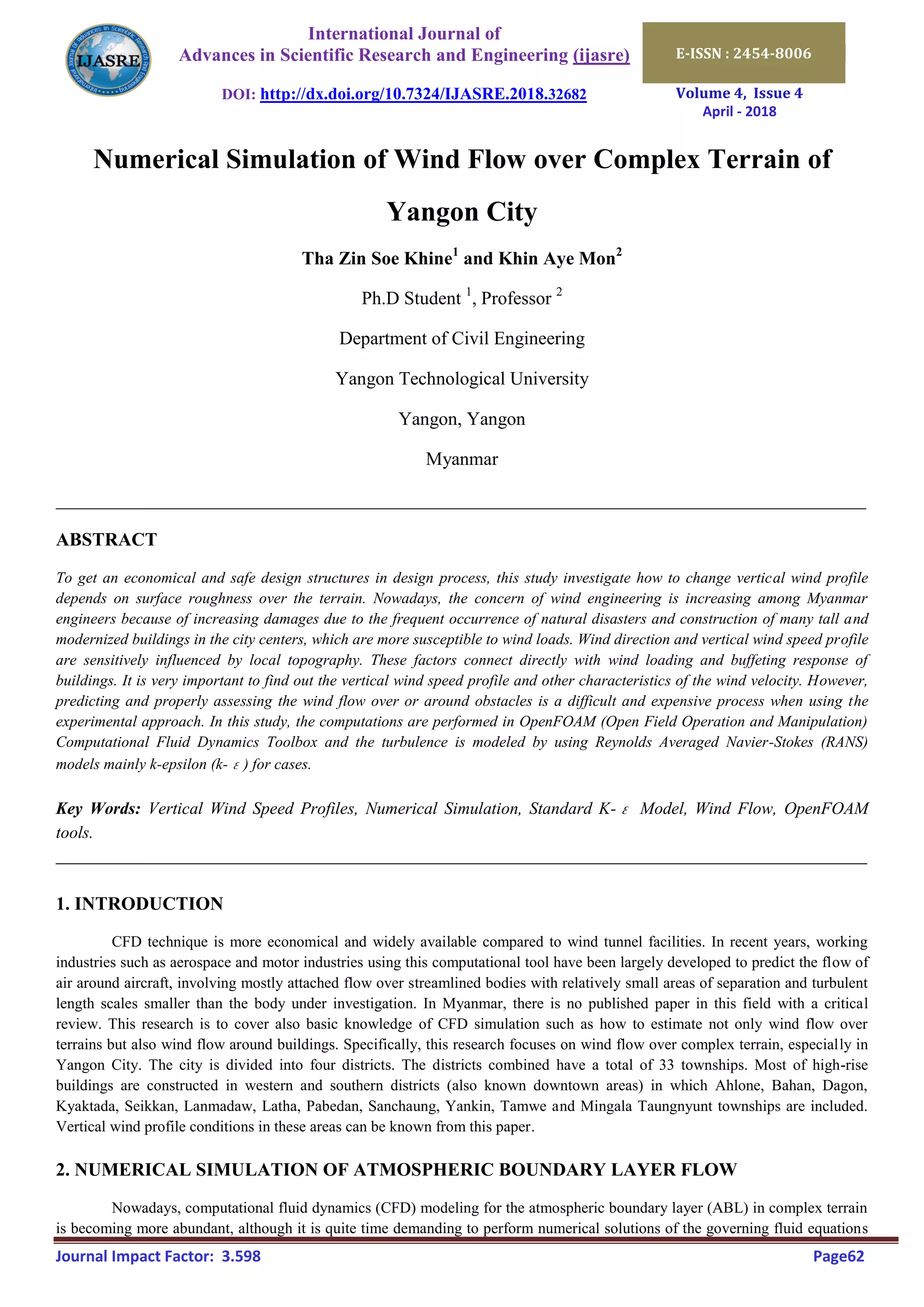 Numerical simulation of wind flow over complex terrain (yangon city) | PDF
