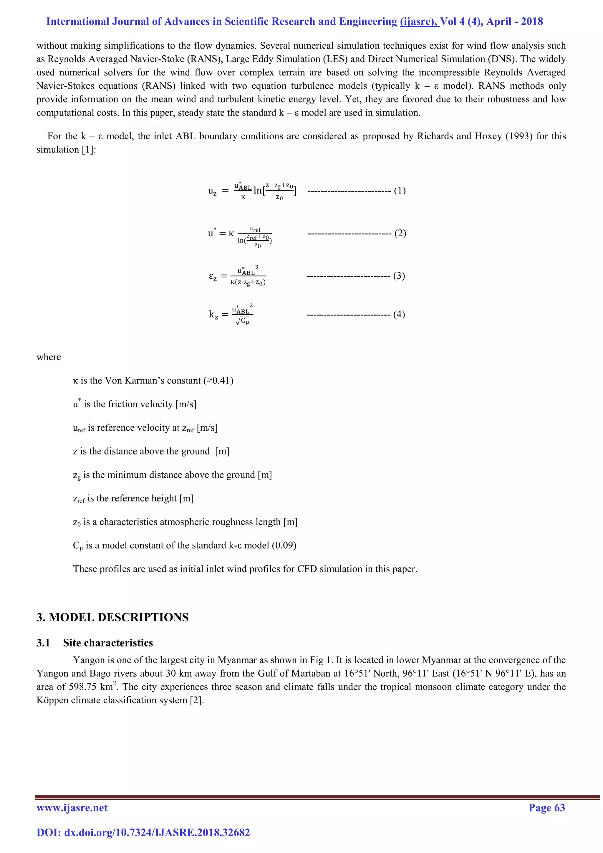 Numerical Simulation Of Wind Flow Over Complex Terrain Yangon City Pdf