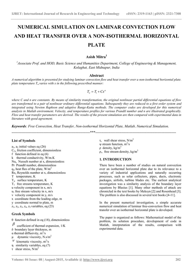 Numerical simulation on laminar convection flow and heat transfer over a non isothermal ...
