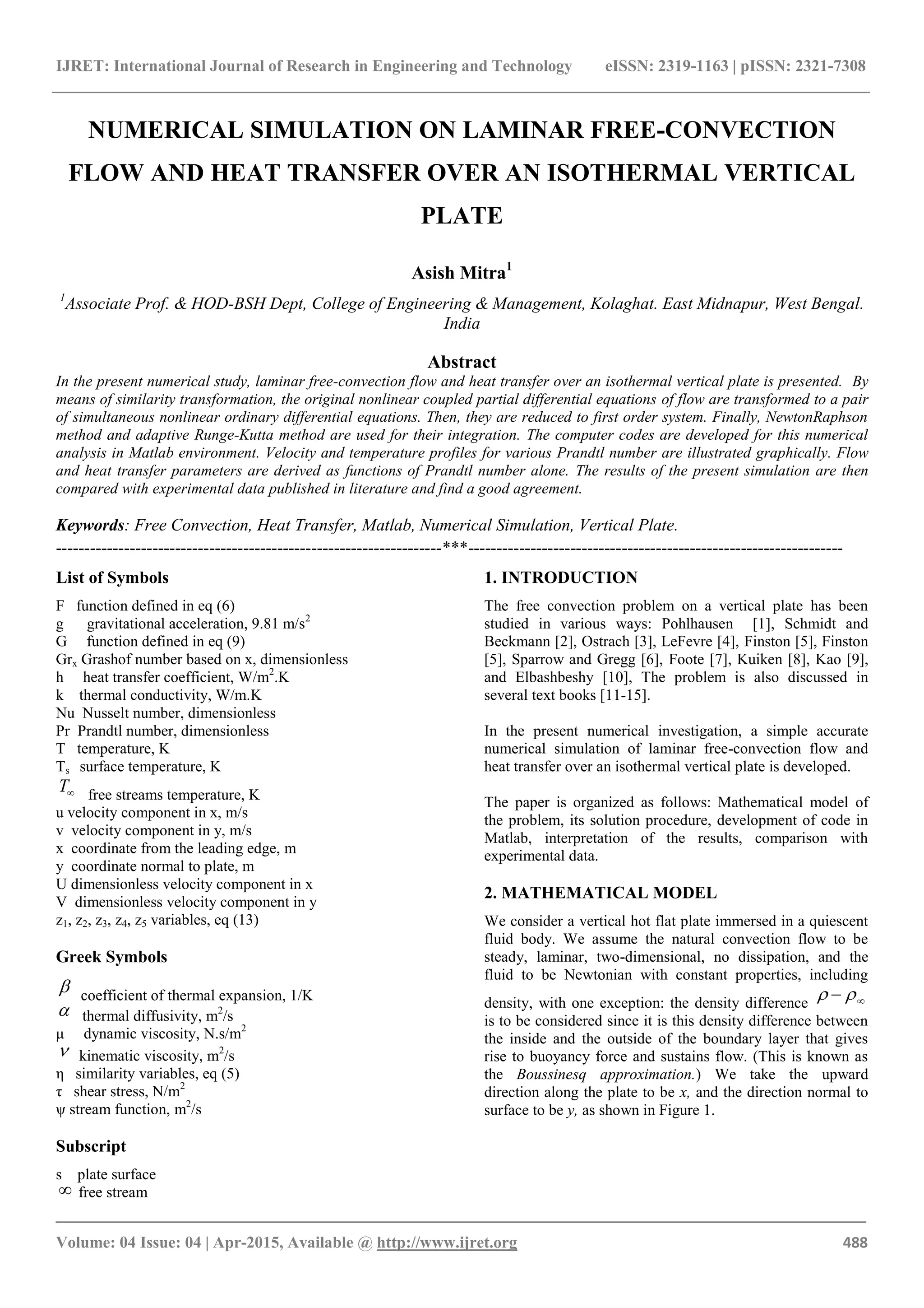 Numerical simulation on laminar free convection flow and heat transfer ...