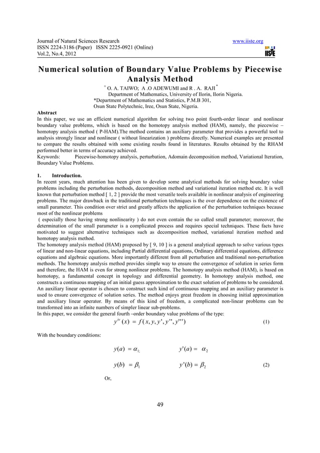 Numerical solution of boundary value problems by piecewise analysis method | PDF | Physics | Science
