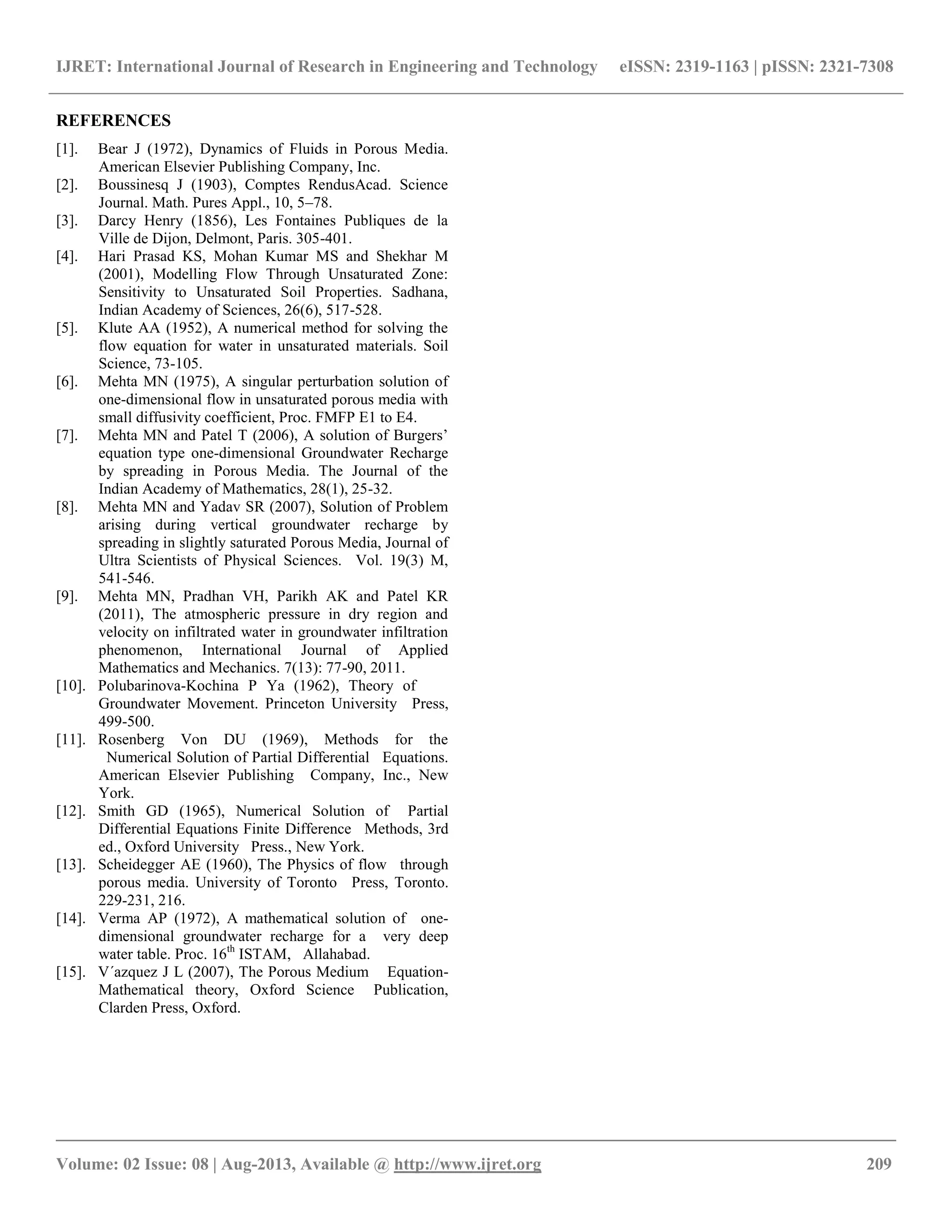 Numerical Solution Of Boussinesq Equation Arising In One Dimensional Infiltration Phenomenon By