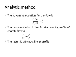 Numerical solution, couette flow using crank nicolson implicit method | PPTX
