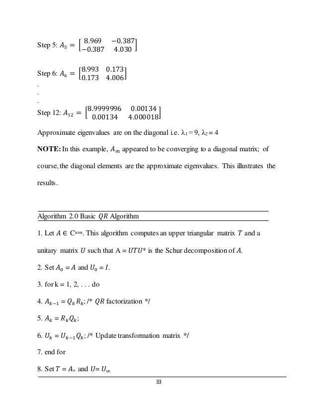 Numerical solution of eigenvalues and applications 2